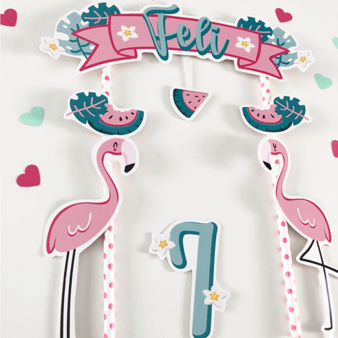 Cake topper Pincho Adorno torta Personalizado Flamencos y sandias