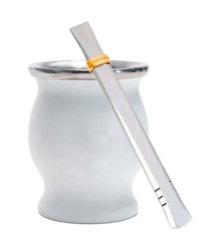 Mate metalico, con bombilla y caja, Cada Uno - OPCION GRABADO