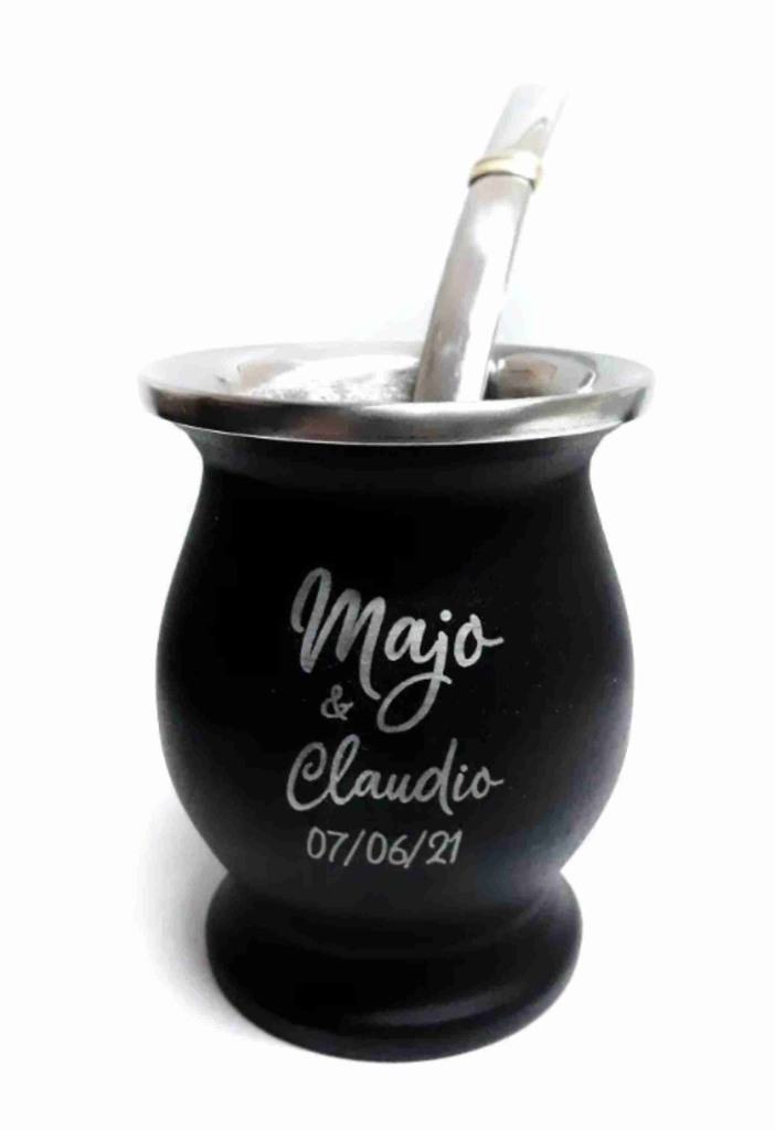 Mate metalico, con bombilla y caja, Cada Uno - OPCION GRABADO