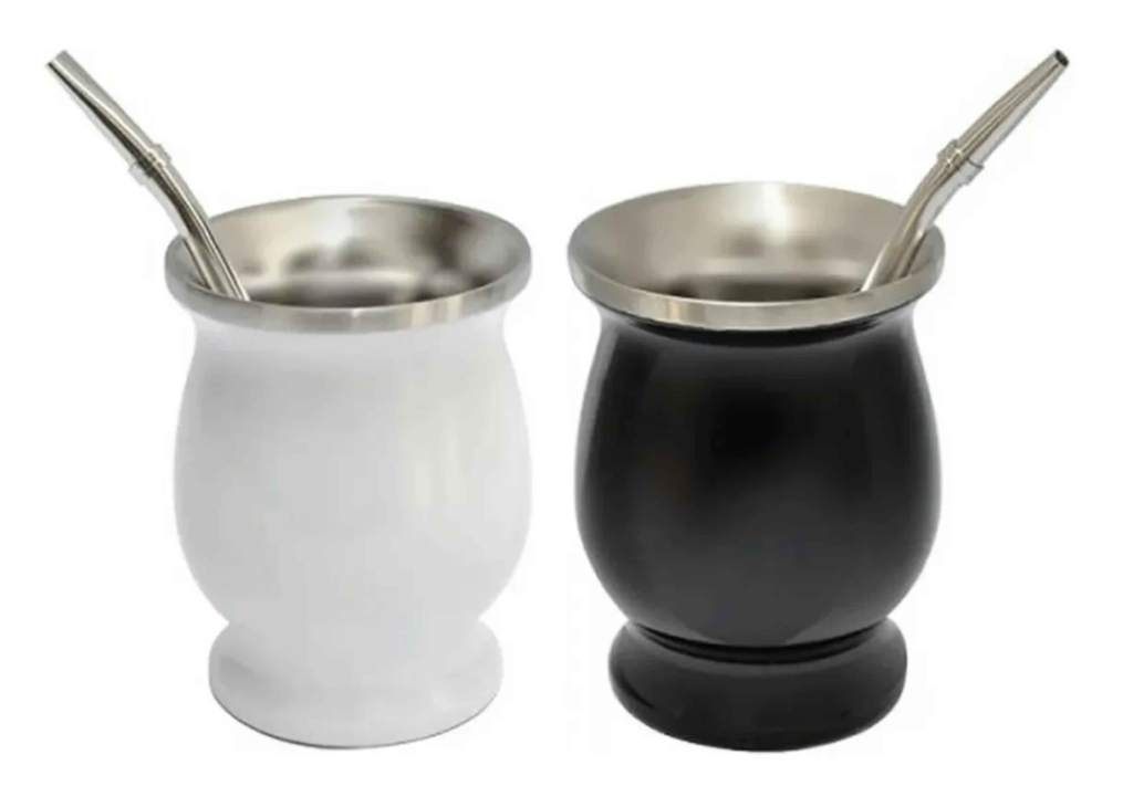 Mate metalico, con bombilla y caja, Cada Uno - OPCION GRABADO