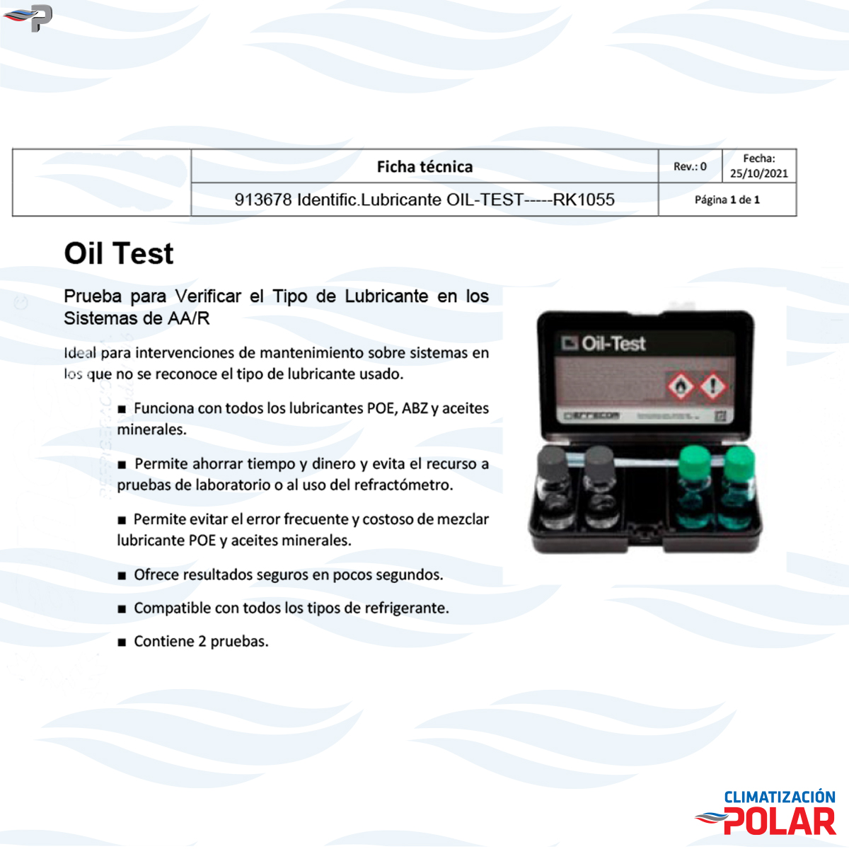 Kit de identificacion de Aceite ERRECOM Oil Test