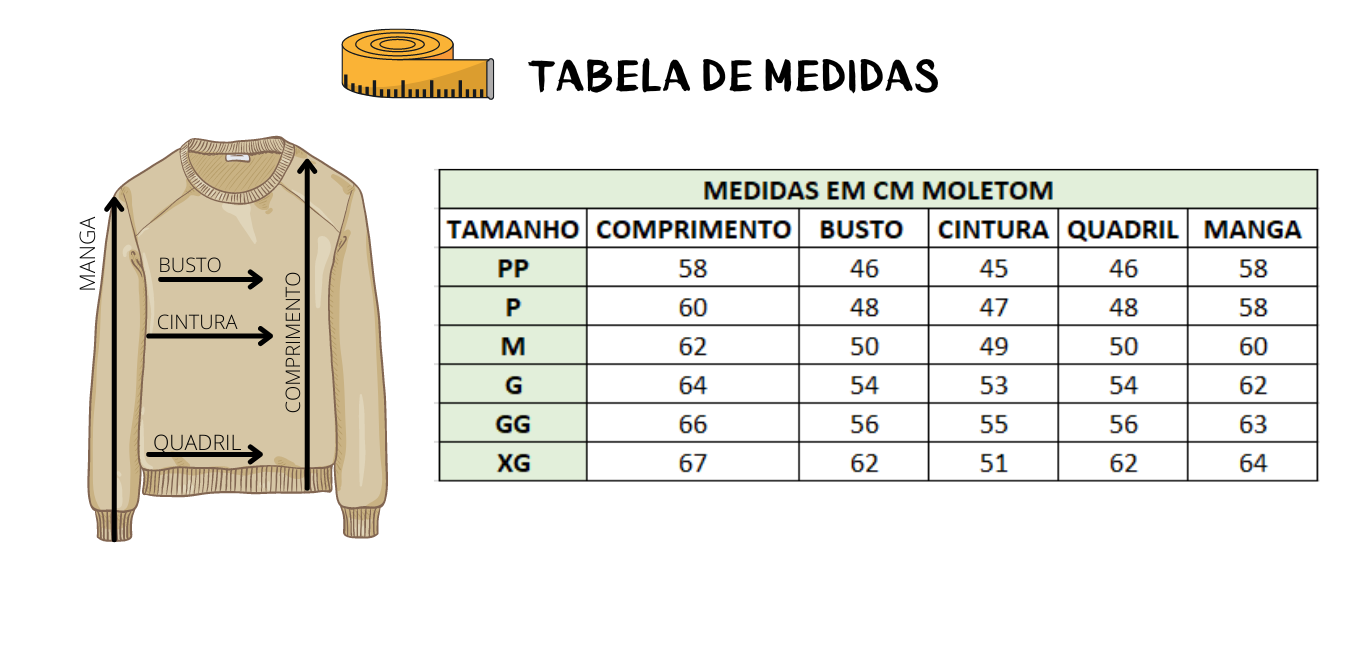 Loja online de SIS.STORE - Guia de medidas