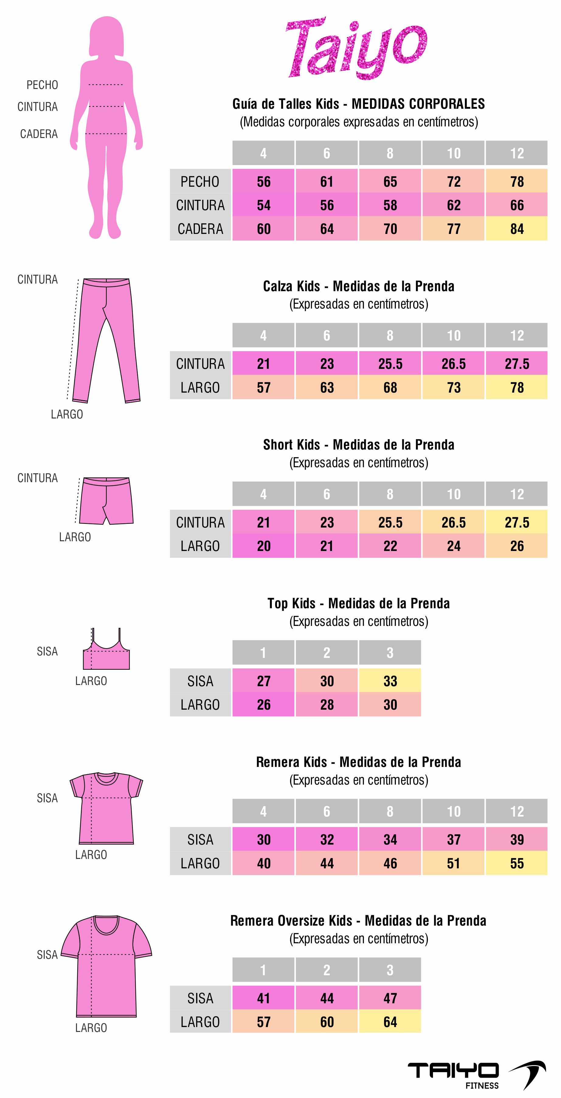 Mayoristas Taiyo - Guía de Talles Teens