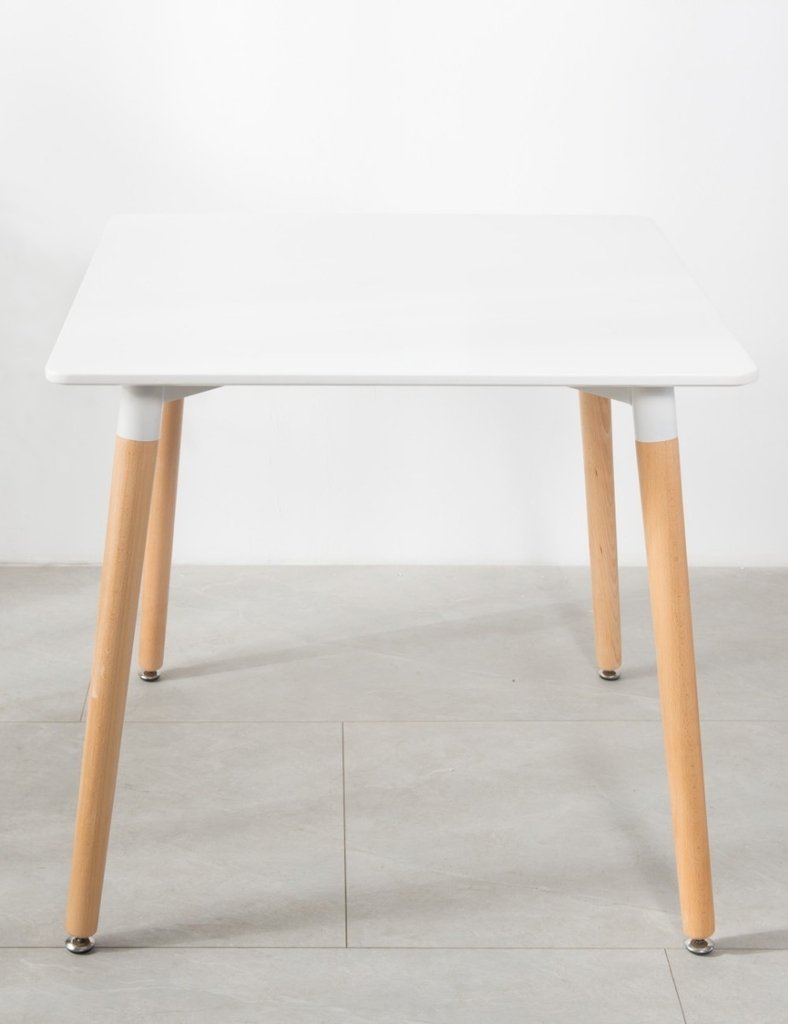 Mesa Eames Cuadrada Base De Madera Tapa Blanca 100x100x73cm