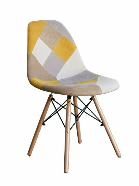 Silla Eames Patchwork Tapizada Base Madera