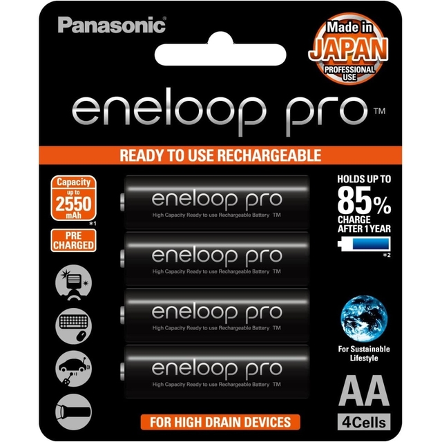 Pilhas Recarregável Eneloop Pro Panasonic AA 2550mAh - 04 Pilhas