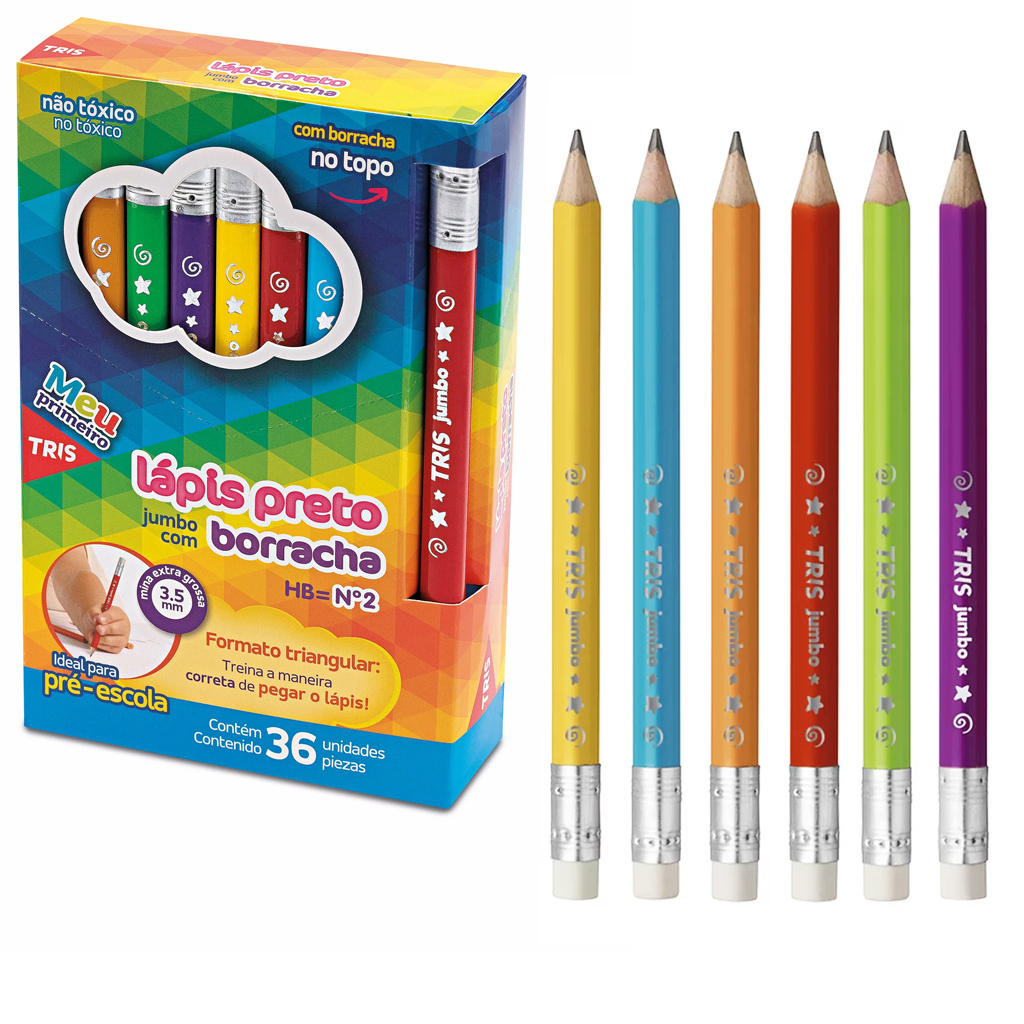 Lápis Triangular Jumbo Meu Primeiro com Borracha HB Grafite, TRIS ...
