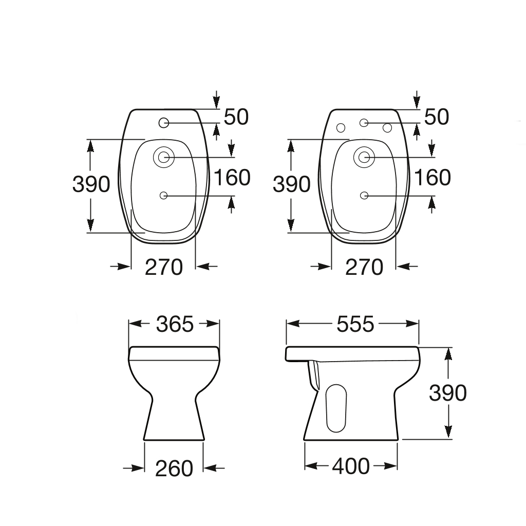 Bidet Blanco Loza 1 o 3 agujeros Roca Mónaco