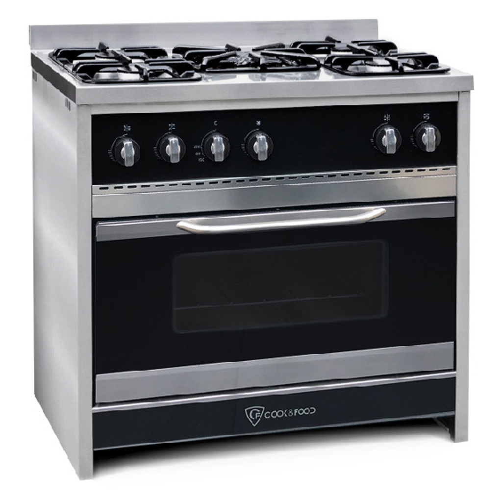 Cocina SEMI INDUSTRIAL a Gas 900mm 5 Hornallas Horno Puerta de vidrio ...