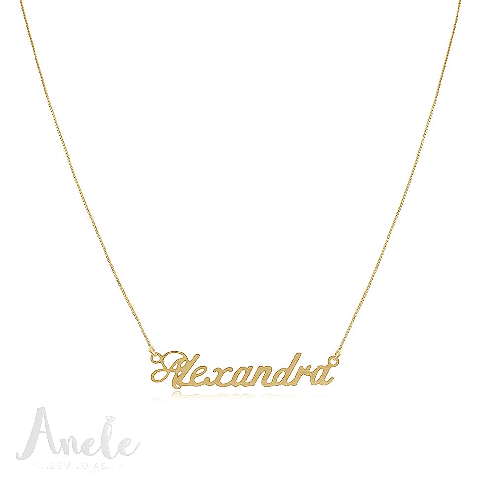 COLAR COM NOME ALEXANDRA BANHADO A OURO 18K SEMIJOIA ANTIALÉRGICA