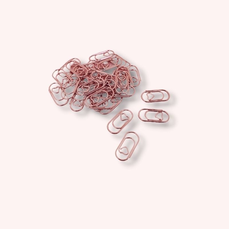 Kit com 5 Mini Paper Clips Coração Rose Gold
