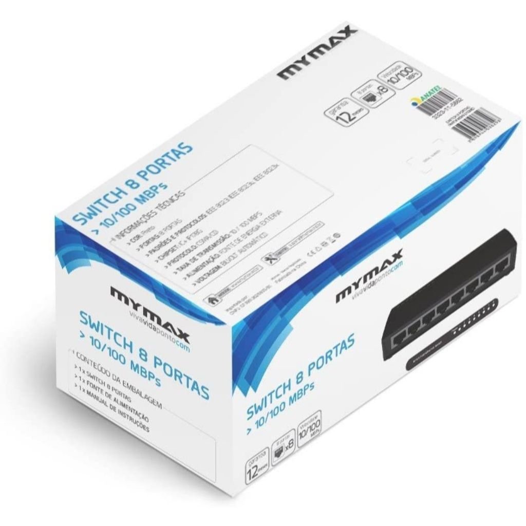 Switch Hub 8 Portas 10/100mbps - Mymax - Mikroshop