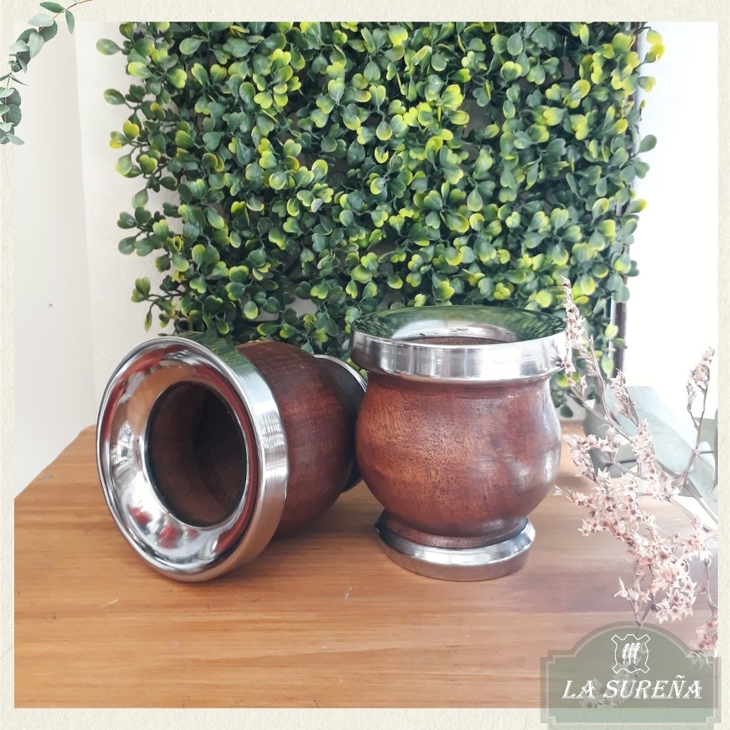 Mate de madera algarrobo y acero inoxidable