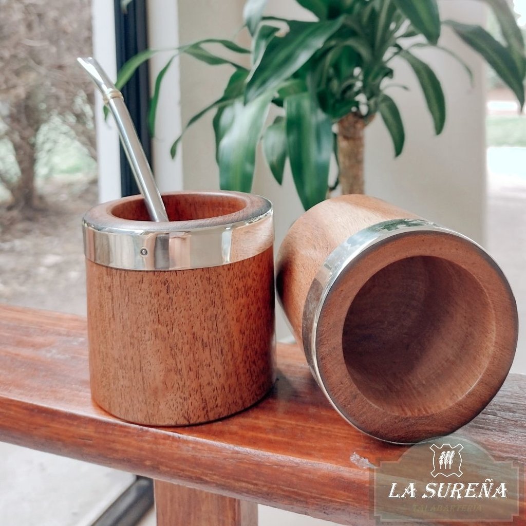 mate madera algarrobo con borde alpaca liso