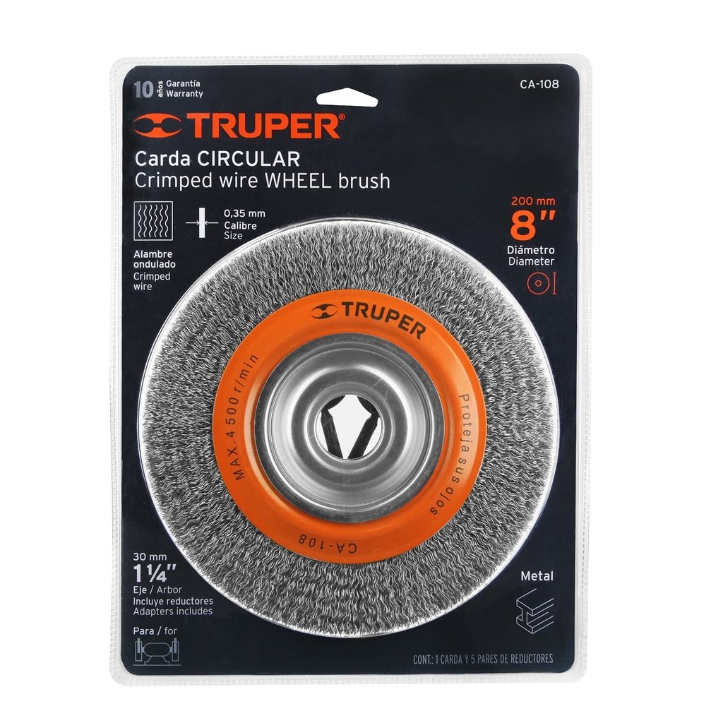 Carda alambre ondulado, 8 x 13/16" para esmeril