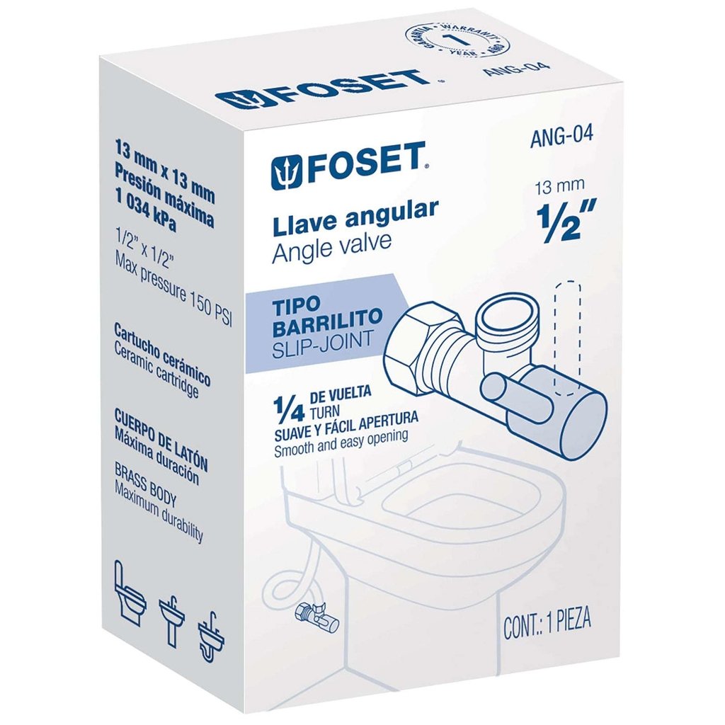 Llave angular, 1/4 vuelta, tipo barrilito, maneral palanca