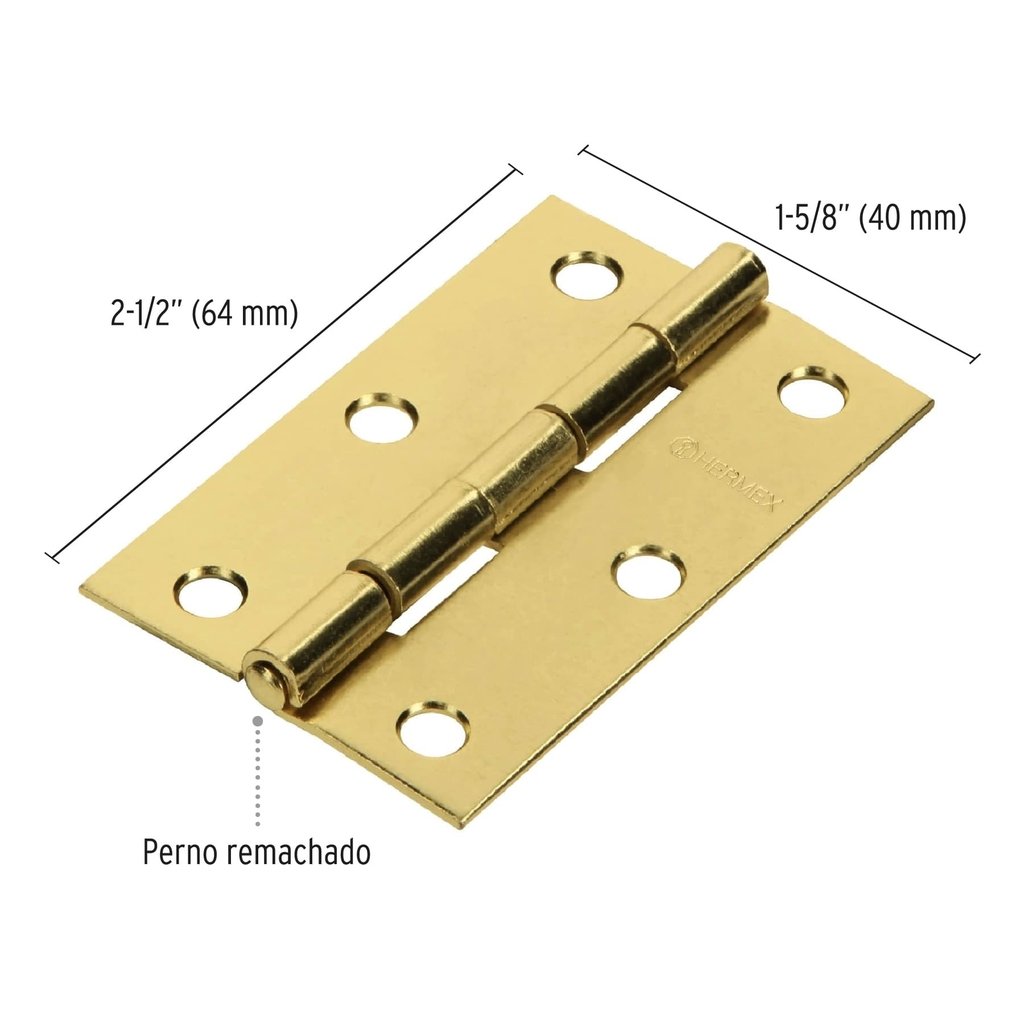 Bisagra rectangular 2-1/2", acero latonado