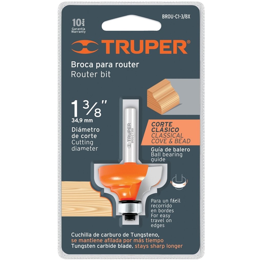 Broca para router, clásica, 1-3/8" con balero