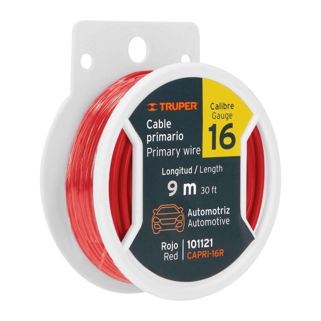 Cable primario, calibre 16, rollo 9 m, rojo