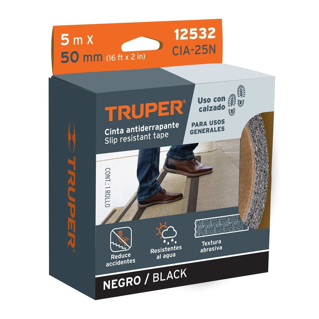 Cinta antiderrapante con abrasivo, rollo, 50 mm, negra