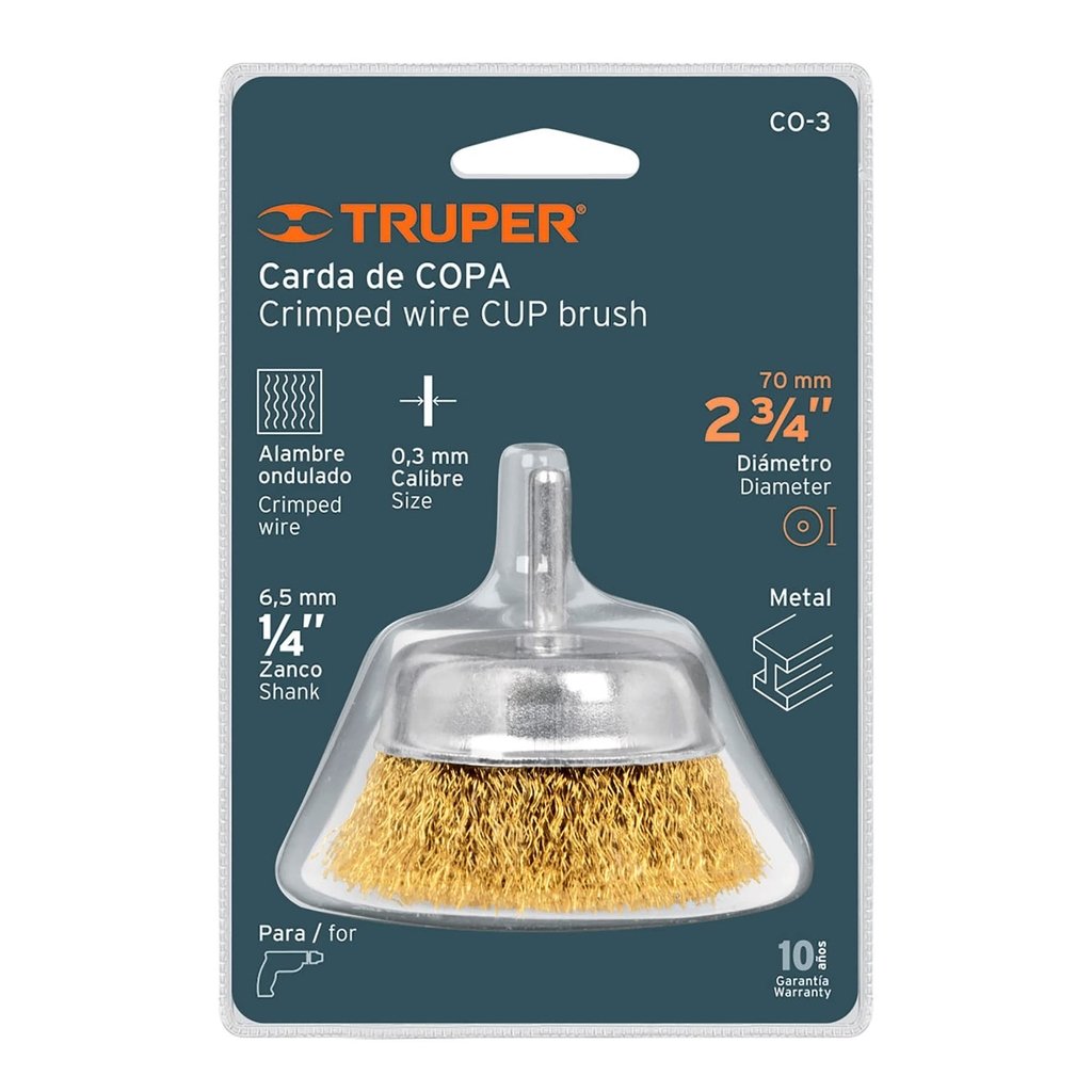 Carda de copa, alambre grueso, 2-3/4" para taladro