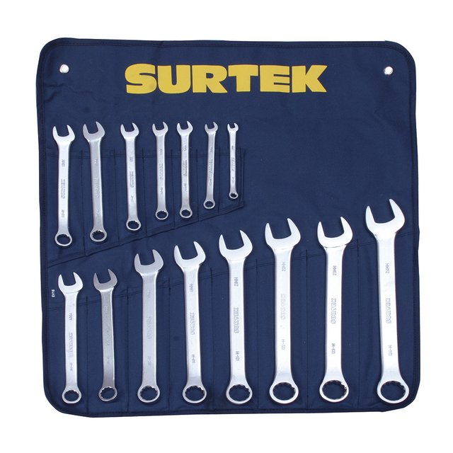 Surtek Juego 15 llaves combinadas satin. 12 puntas métricas