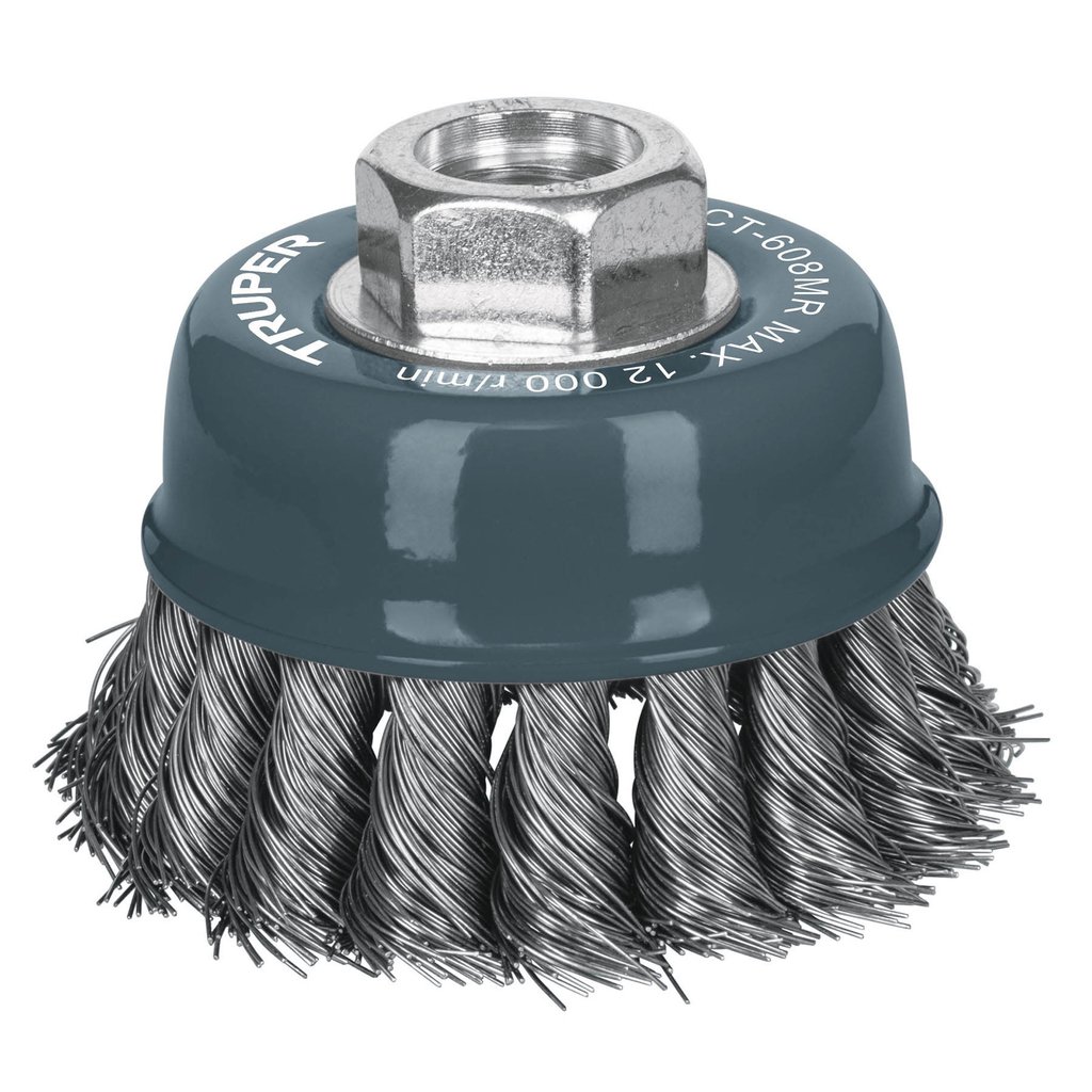 Carda de copa, alambre trenzado fino, 4", Multi rosca