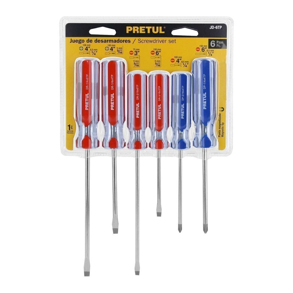 Juego de desarmadores, 6 piezas, mango PVC, Pretul