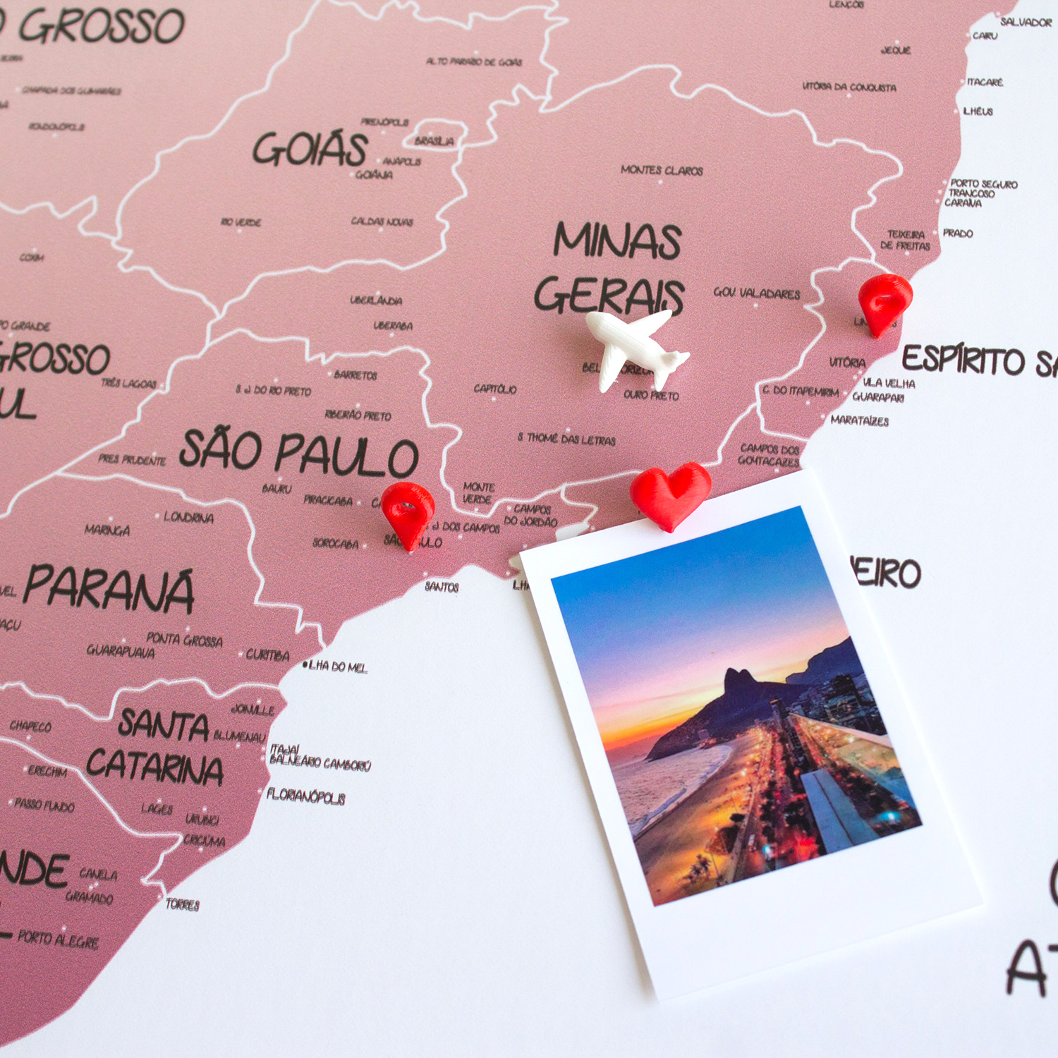 Quadro Mapa Brasil Rose Gold para marcar viagens (60 x 52 cm) + 50 ...