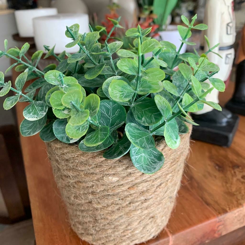 MACETA YUTE CON EUCALIPTUS 19CM