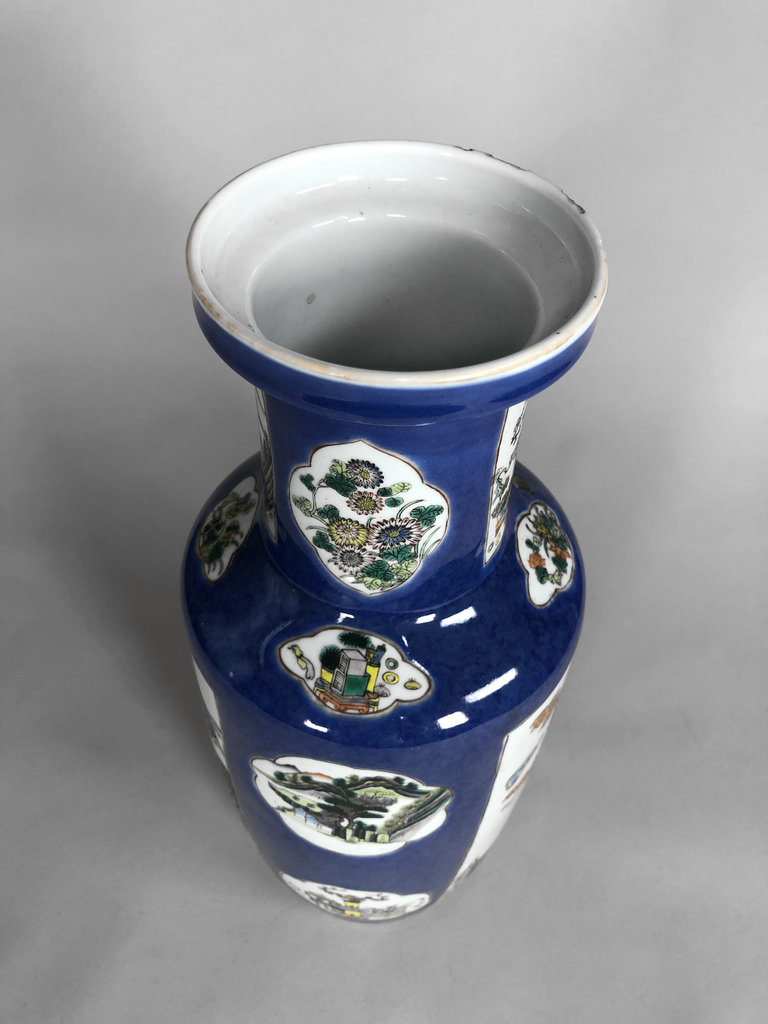 Vaso porcelana China bleu de chine con reserva