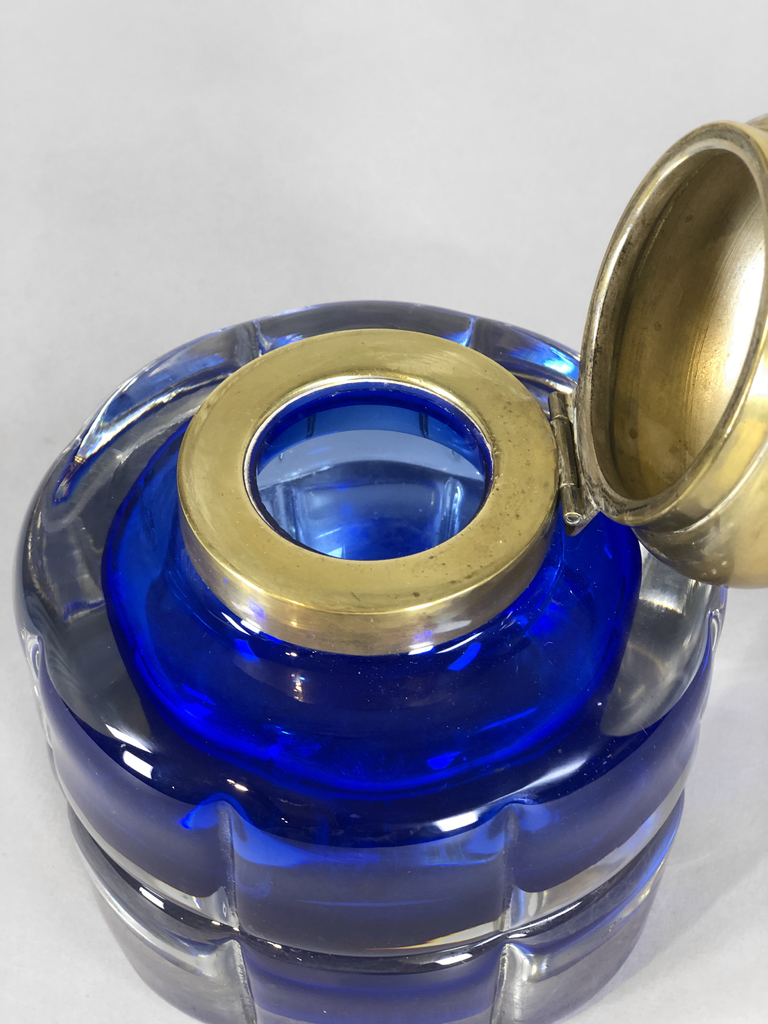 Tintero en cristal azul cobalto y bronce - Mayflower