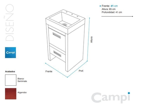 Vanitory Campi Tommy 41cm con Bacha de Losa de 1 Orificio