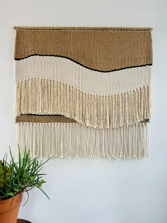 Tapiz Pared Deco Fibras Naturales Boho yute y algodon H/mano Telar Neutros