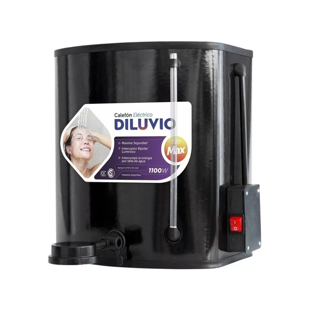 Ducha Eléctrica Calefón 20lt Diluvio Negro Loza D20MAX (06113)