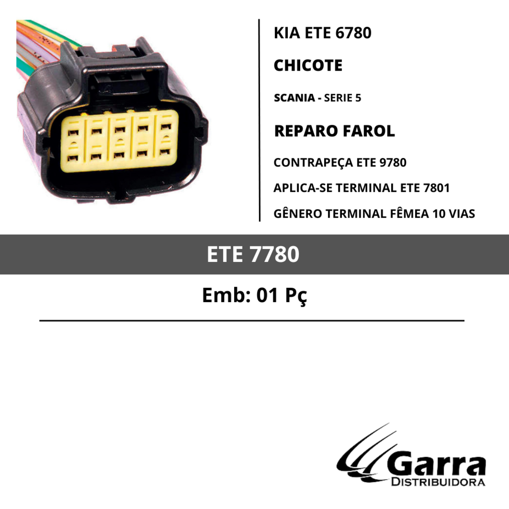 ETE7780 CONECTOR.CHICOTE.10 VIAS.FEMEA.FAROL.SCANIA SERIE 5