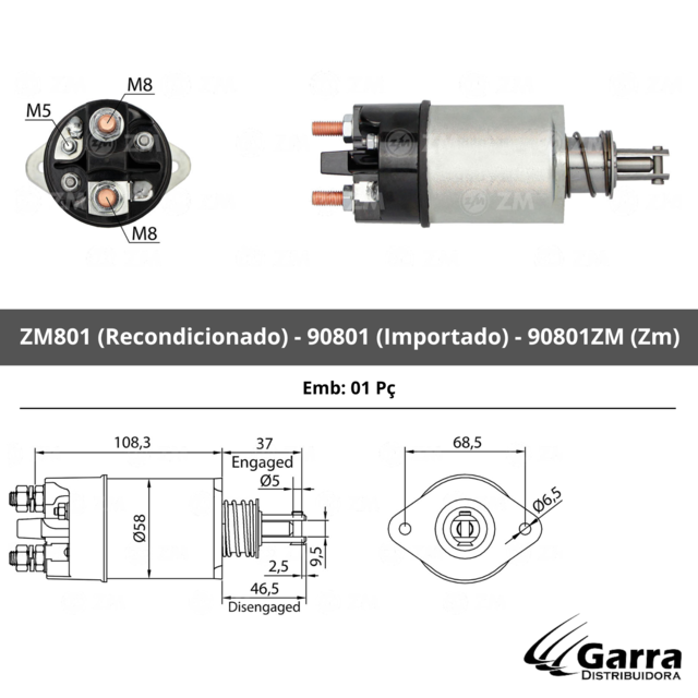 ZM801 AUTOMATICO DE PARTIDA LUCAS.PRESTOLITE PEUGEOT 504.GM
