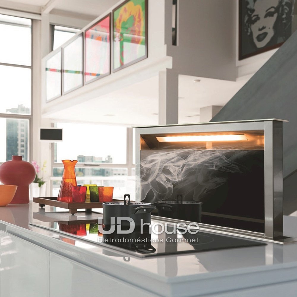 coifa de bancada downdraft - inox e vidro preto - 90 cm - 220v franke