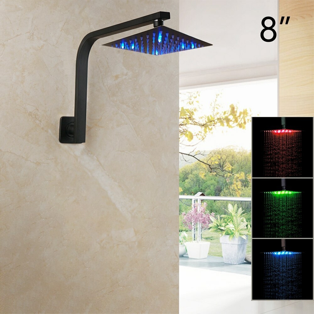 Regadera Cuadrada 8 Pulgadas Negra LED Brazo Curvo