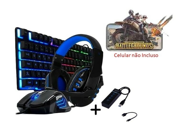 Kit Mobilador Completo Teclado RGB + Headset + Mouse + Hub + Cabo Otg