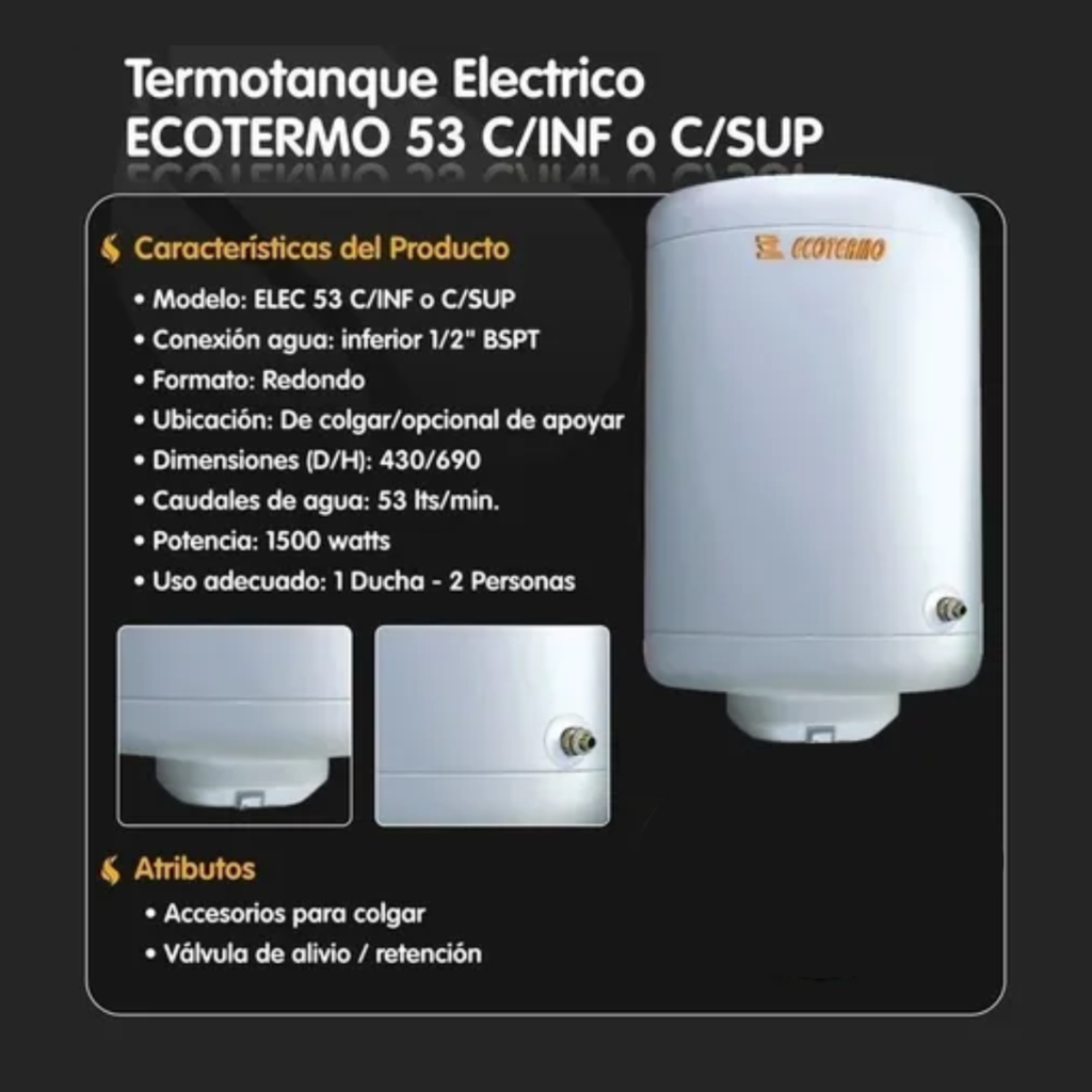 Termotanque eléctrico Ecotermo TECO10D053 53L doble conexión
