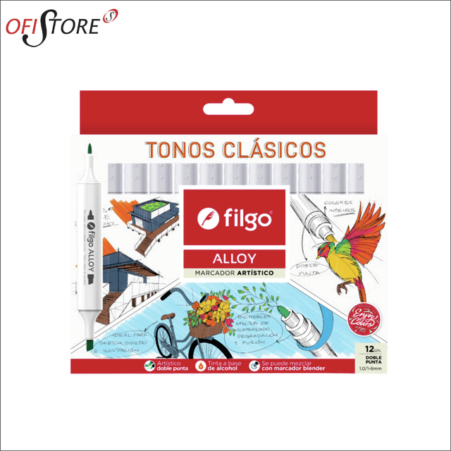 Filgo Marcador Alloy "Clasicos" Doble Punta X12 unidades (8357)