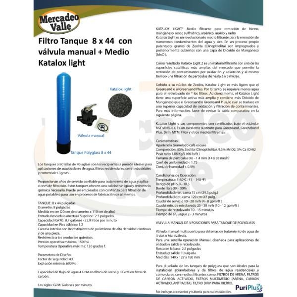 Tanque Polyglass 8x44 Pulgadas con Válvula Manual + Carbón Katalox Light