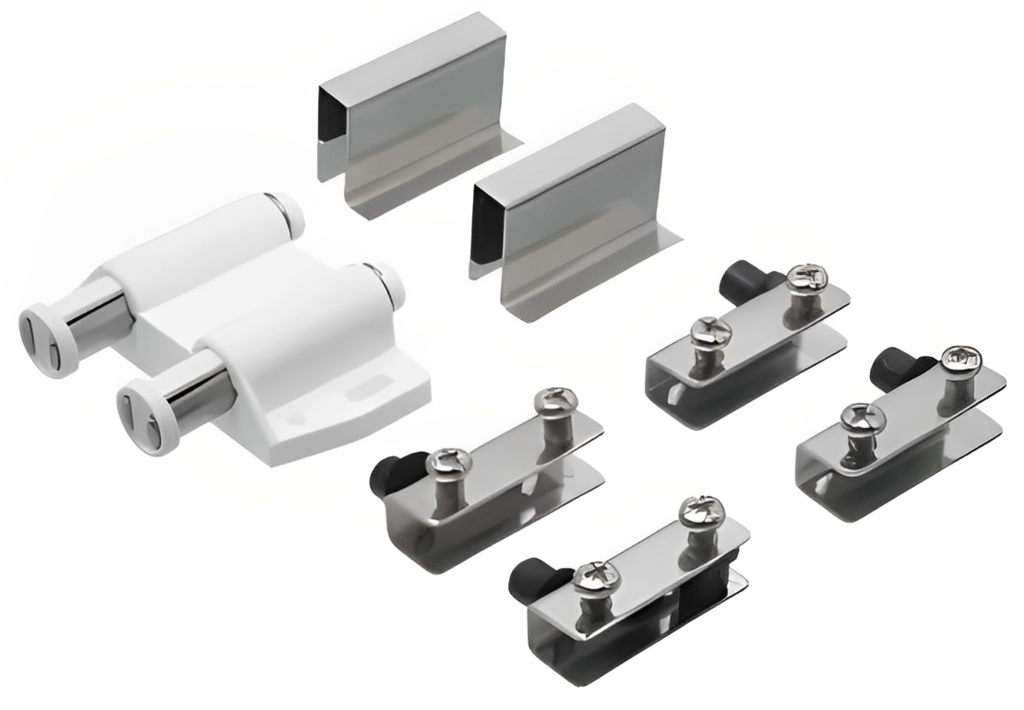 Kit de bisagras pivot para vidrio 2 puertas con iman doble expulsor push