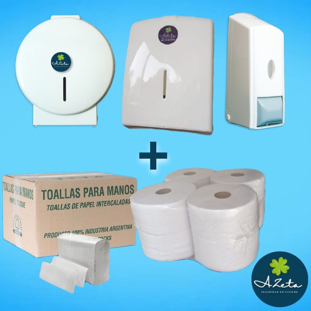 kit dispenser para baños + insumos de papel
