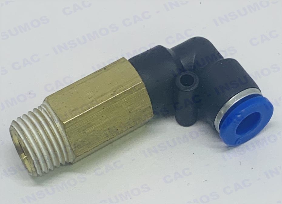 Conector Neumático Codo Rosca BSPT 1/4" Largo Mang 6mm 064-03L
