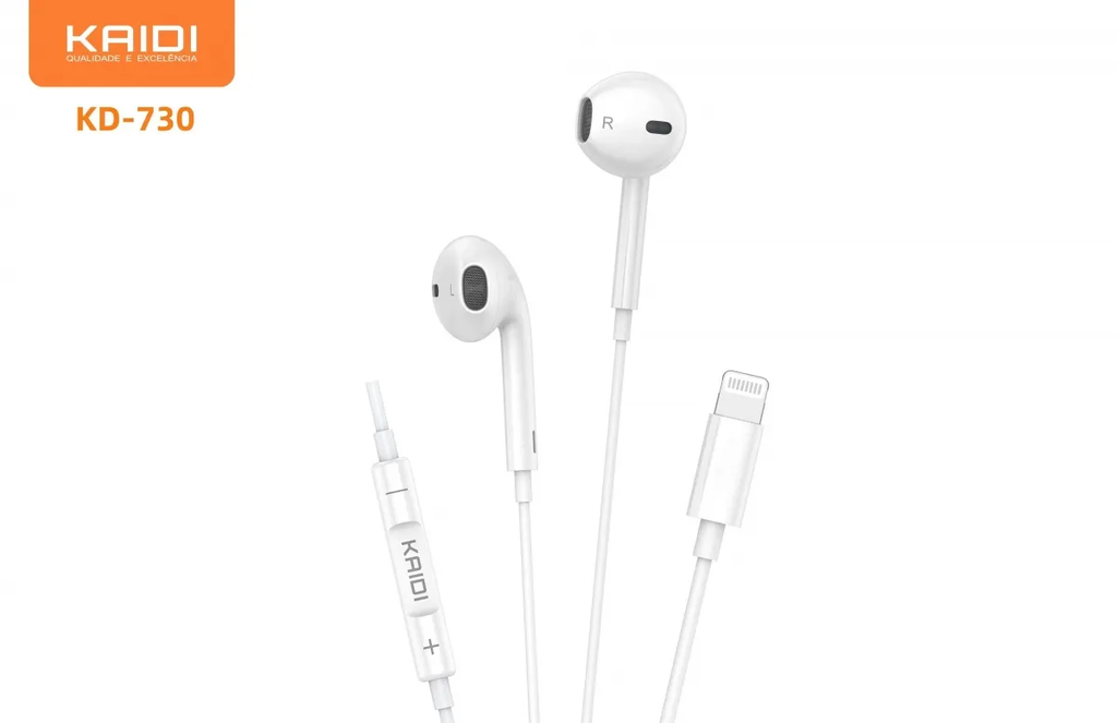 Fone De Ouvido Lightning iOS Intra Auricular Estéreo Kaidi KD730