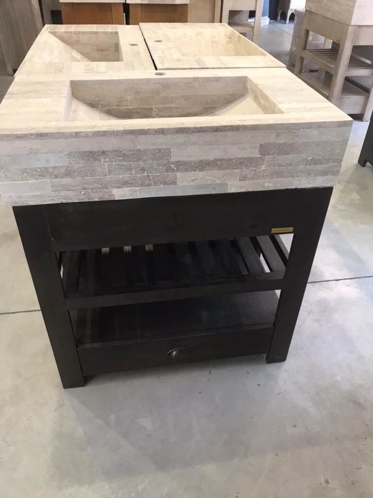 VANITORY MODELO LUNA CON POLLERA , BACHA DE MARMOL DE TRAVERTINO SOBRE ...