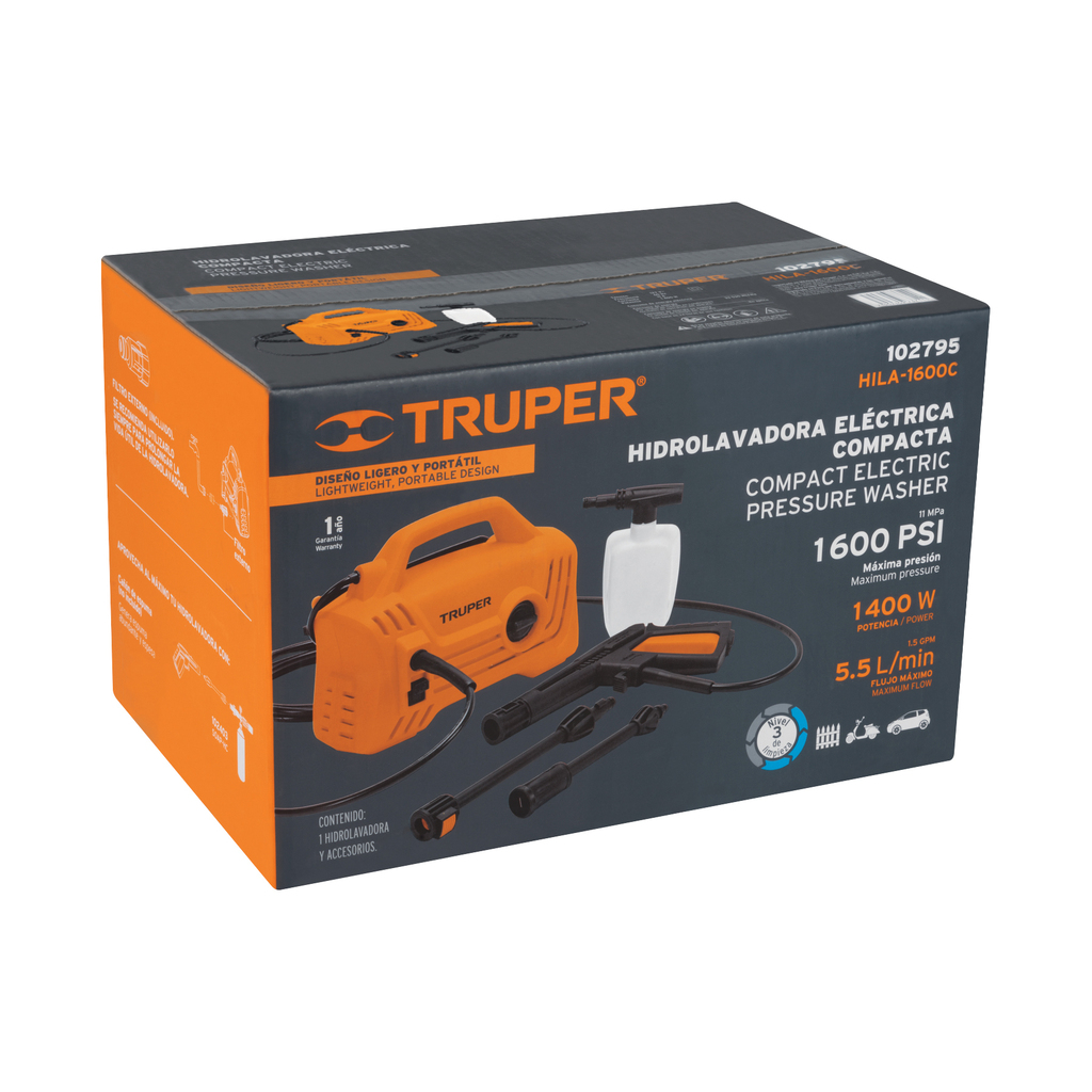 Hidrolavadora eléctrica compacta 1600 PSI, Truper..CÓDIGO: 102795 CLAVE ...