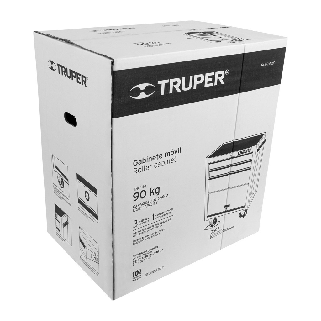 Gabinete metálico móvil, 4 cajones, capacidad 90 kg, Truper. CÓDIGO ...